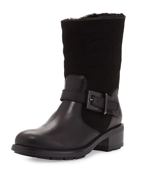 Lyst Aquatalia Sandra Leather And Shearling Moto Boots In Black