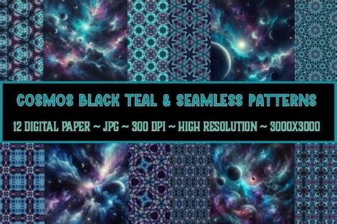 Cosmos Black Teal And Matching Patterns Graphic By Clhdesigns
