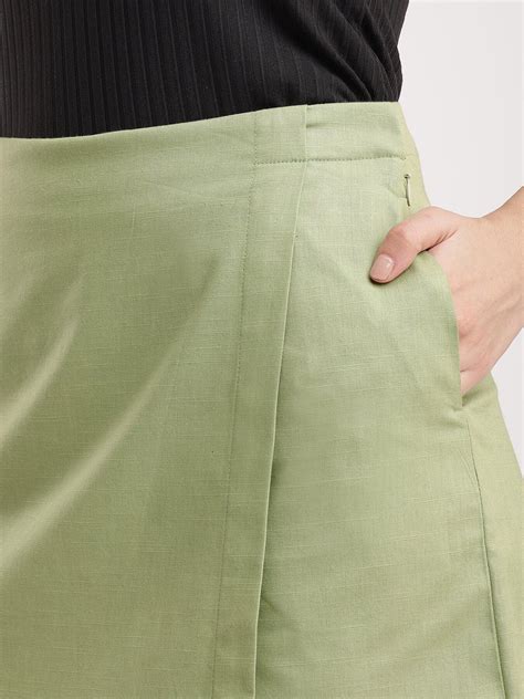 Buy Sap Green Linen Front Overlap Panel Formal Skort Online Fablestreet