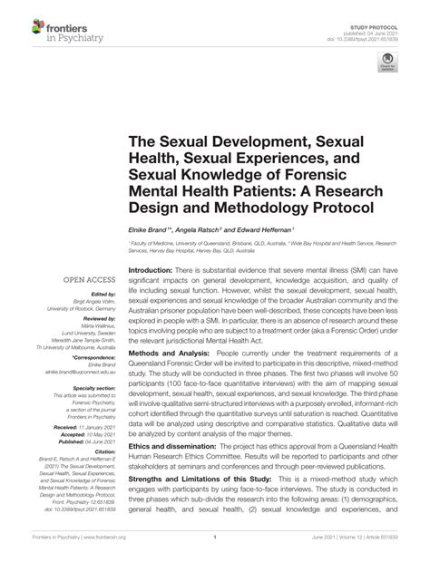 PDF The Sexual Development Sexual Health Sexual Experiences And Sexual Knowledge Of