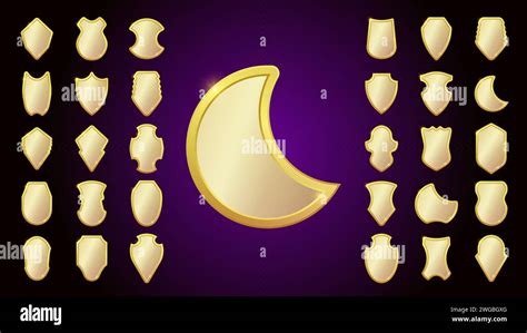 Set Of Realistic Golden Heraldic Shields Glass And Glossy Shield