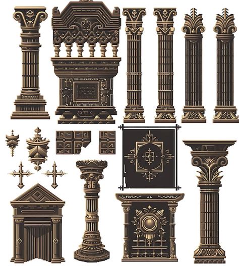 Premium Photo Set Of Grand Outdoor Sculptures 8 Bit Pixel With