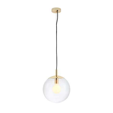 Sufitowa lampa wisząca ALUR S klosz kula przezroczysty detale złote KASPA