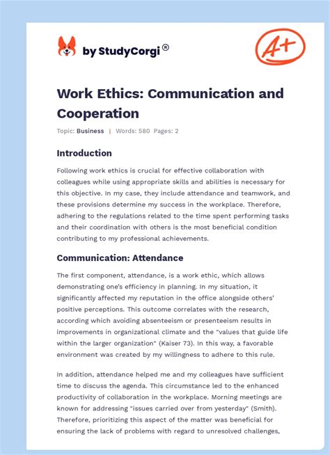 Work Ethics Communication And Cooperation Free Essay Example