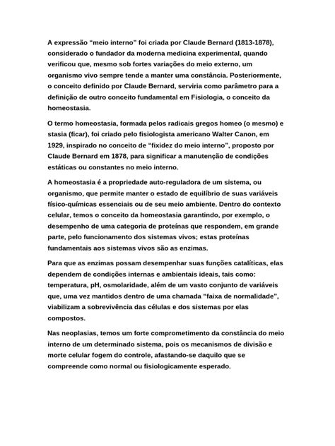 Hemostase Feedback Positivo Feedback Negativo Meio Interno Pdf