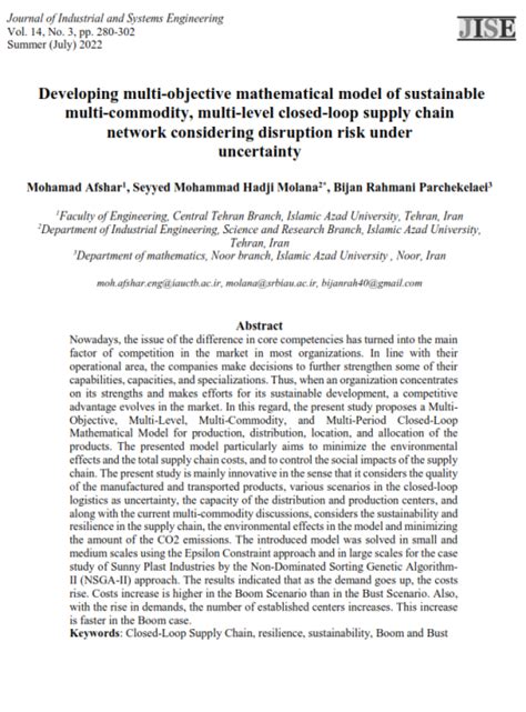 Developing Multi Objective Mathematical Model Of Sustainable Closed