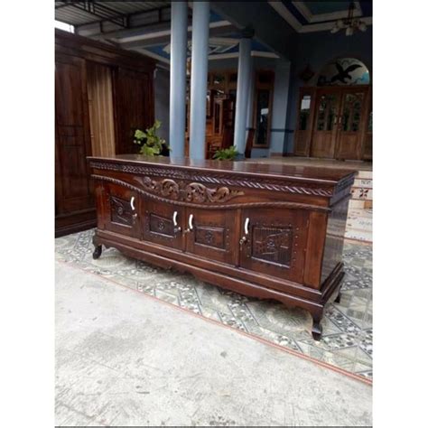 Jual TERLARIS Meja TV Minimalis Kayu Jati Finishing Plitur Stand Tv