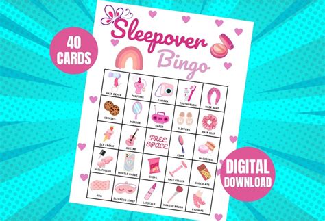 Printable Sleepover Party Bingo Game Fun Slumber Party Etsy