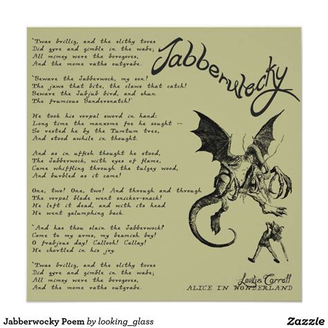 Jabberwocky Poem Poster Zazzle Jabberwocky Poem Jabberwocky Poems