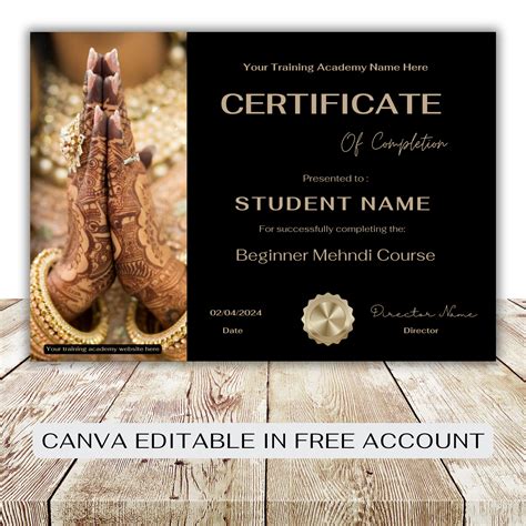 Mehndi Certificate Diploma Template Mehndi Tattoo Certificate Gold