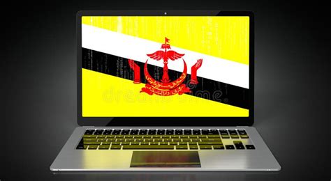 Brunei Country Flag And Binary Code On Laptop Screen Stock