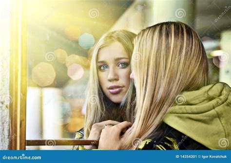 Girl Looking From Mirror Stock Image Image 14354301
