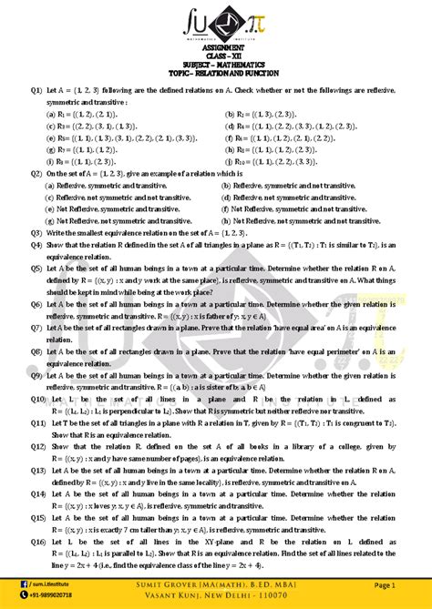 6 Relation And Function Class Xii Subject Mathematics Topic