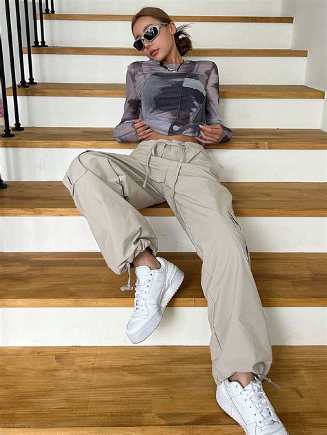 DAZY Flap Pocket Side Drawstring Waist Cargo Pants SHEIN USA