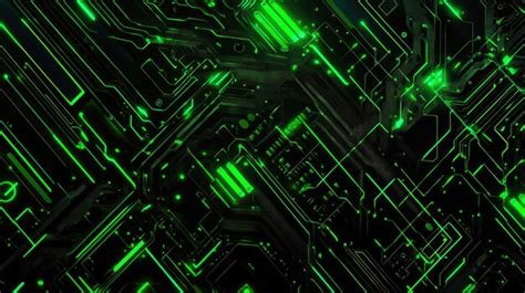 Abstract Futuristic Circuitry With Glowing Green Lines Premium Ai Generated Image