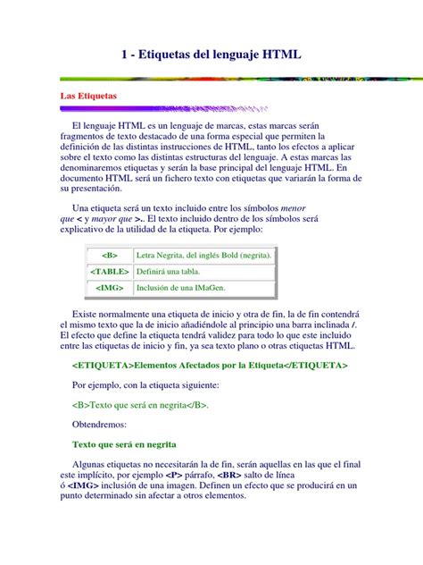 Etiquetas Html Pdf Html Lenguaje De Programación