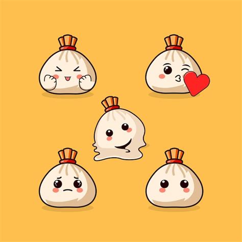 Premium Vector Cute Chibi Dumpling Emoji Vector Illustration
