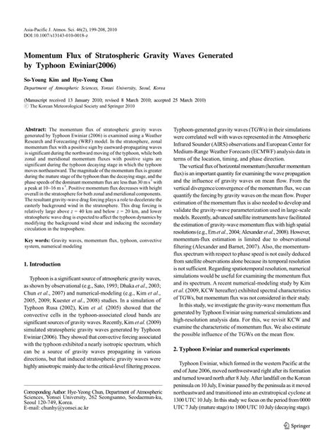 Pdf Momentum Flux Of Stratospheric Gravity Waves Generated By Typhoon Ewiniar2006
