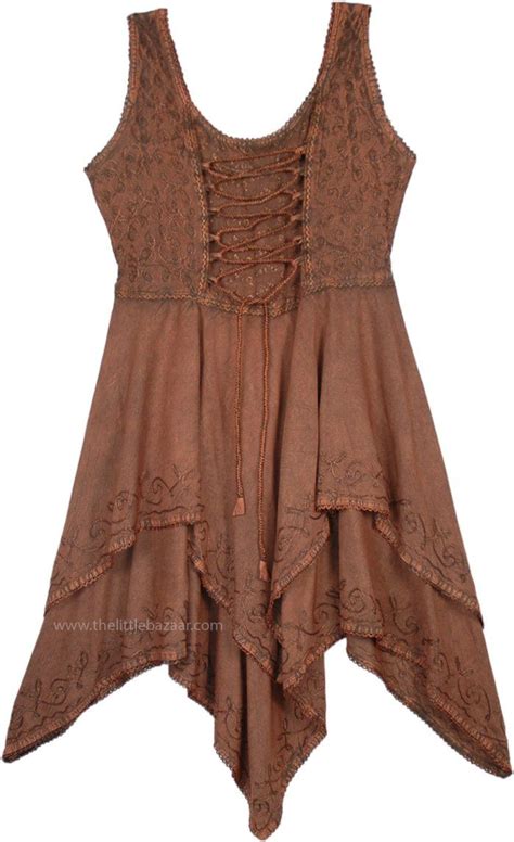 Ancient Soft Western Rodeo Embroidered Dress Clothes Brown Summer