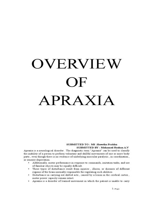 Overview Of Apraxia Pdf Speech Cerebral Cortex