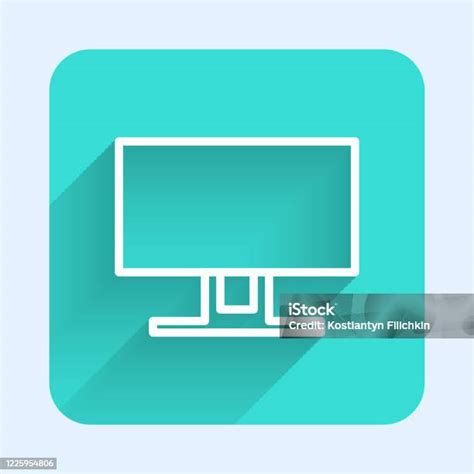 긴 그림자로 격리 된 흰색 선 스마트 Tv 아이콘입니다 텔레비전 표지판 녹색 사각형 버튼입니다 벡터 일러스트레이션 0명에 대한