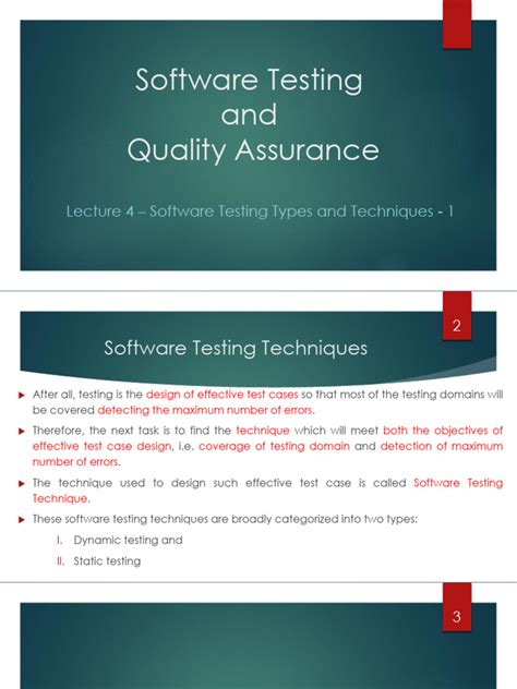 Stqa Lecture 4 Software Testing Types And Techniques 1 Pdf Software