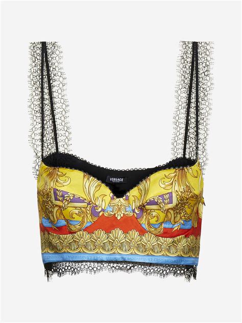 Versace Barocco Goddess Print Silk Bra Lyst