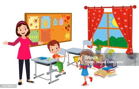 학교에서 수업에 귀여운 학생들 공부에 대한 스톡 벡터 아트 및 기타 이미지 공부 교사 교육 관련 직업 교습 Istock