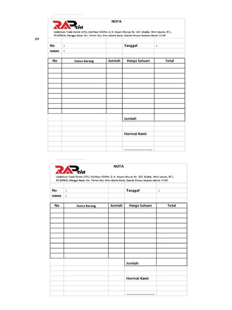 Nota Rapi Prtint Pdf