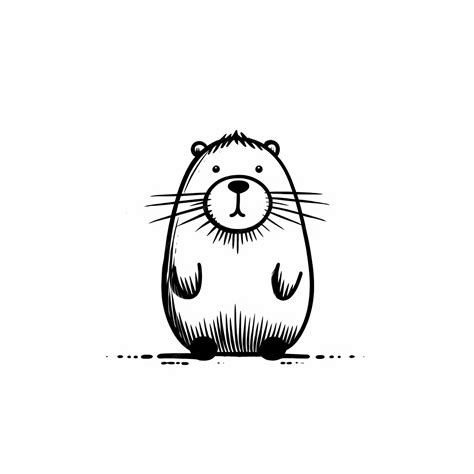 Dessin Au Trait Doodle Dessin Animé Castor Minimaliste Photo Premium