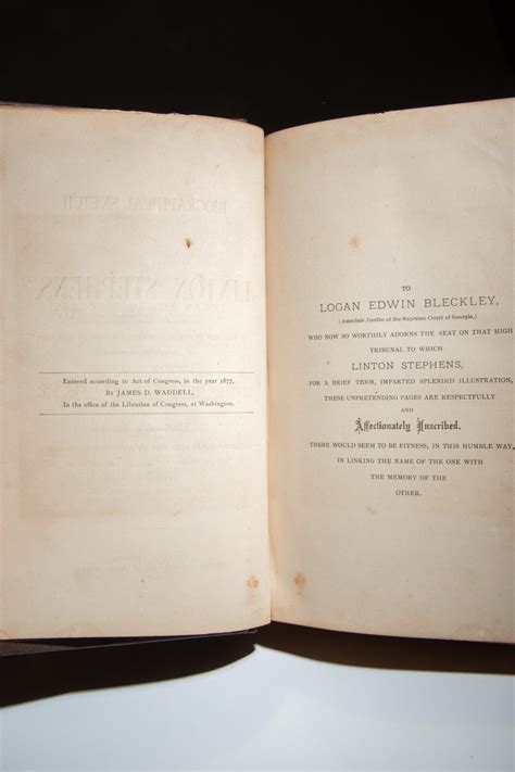 Biographical Sketch Of Linton Stephens The First Edition Rare Books