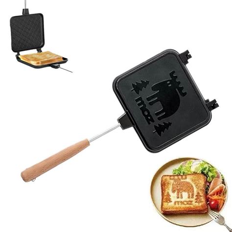 Qrzlp 샌드위치 핸드 메이커 손잡이가 있는 양면 논스틱 프라이팬 알루미늄 플립 그릴 팬 아침 식사 토스트 파니니 와플용