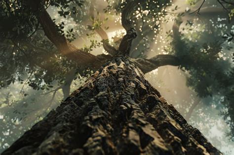 Ancient Redwood Tree With Towering Trunk And Textured Bark Stock