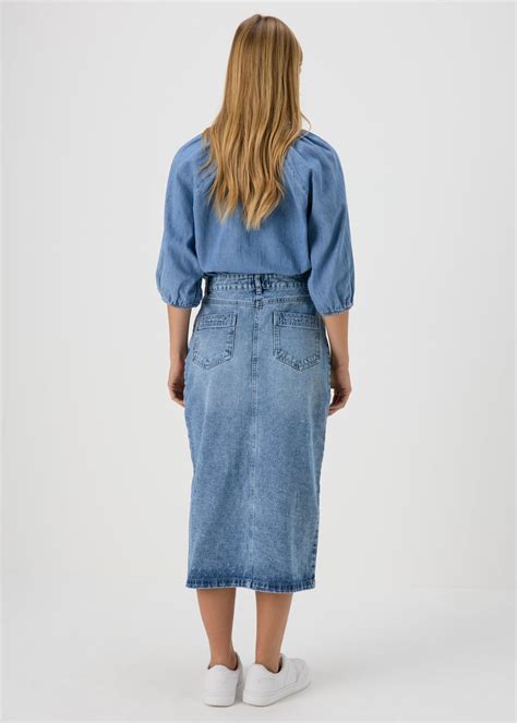 Light Wash Denim Midi Skirt Matalan