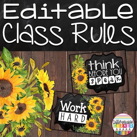 Editable Classroom Rules Posters Sunflower Farmhouse Classroom Decor Sunflower Printable