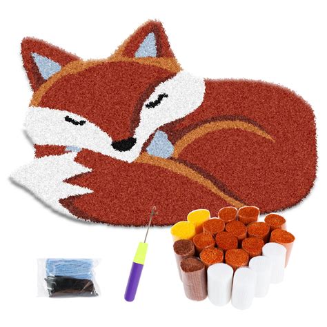 Wekvgz Latch Hook Rug Kit Diy Latch Hook Kit Fox Pattern Latch Hook Rug Practical Hook Rug Kits
