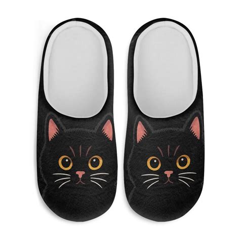 Chaqlin Cute Black Cat Indoor Slippers Anti Slip Non Slip Slip On Close