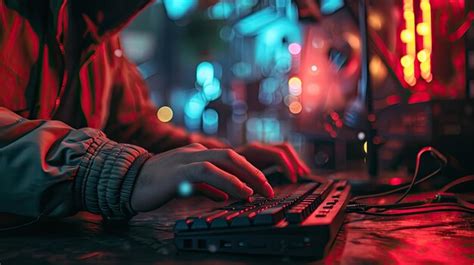 Premium Ai Image Hacker At Work With Graphic User Interface Around