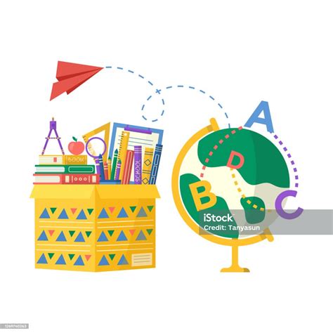 판지 패키지 책 노트북 펜 배낭 통치자의 학교 용품 컬렉션 문구가 있는 학교 배경으로 다시 벡터 사무실 액세서리 가방에 대한 스톡 벡터 아트 및 기타 이미지 Istock