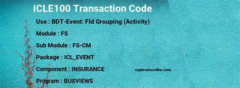 ICLE100 SAP Tcode For BDT Event Fld Grouping Activity
