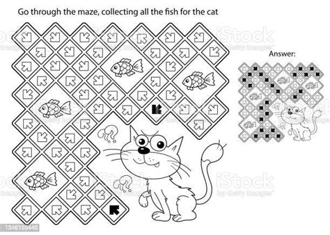 Labyrinthe Ou Jeu De Labyrinthe Puzzle Coloriage Contour Du Chat De