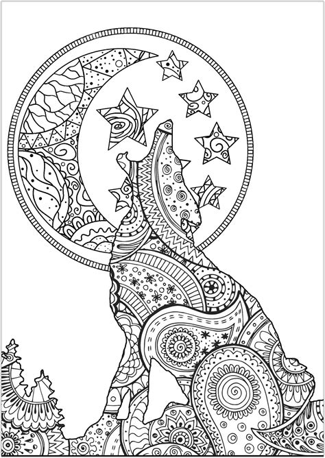 Loup hurlant au clair de lune Coloriages de Loups à imprimer pour adultes