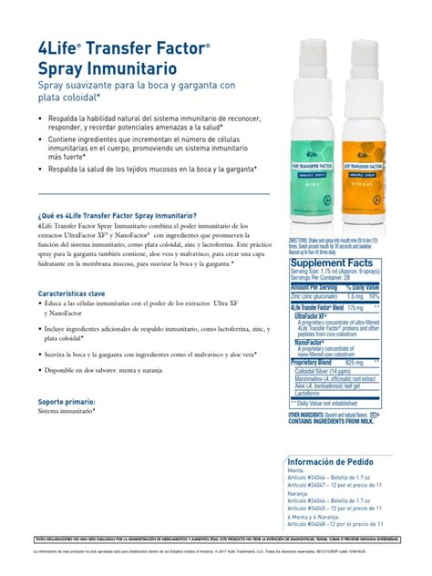 4life Transfer Factor Immune Spray Pdf Especialidades Medicas Anatomía