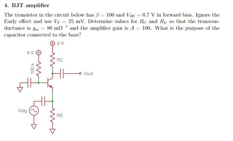 Solved 3 Bjt Amplifier The Transistor In The Circuit Below