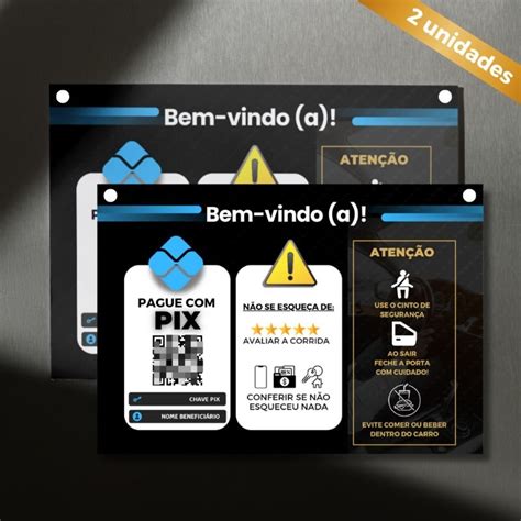Kit 2 Plaquinhas Informativas Pix Para Motorista De Aplicativo Uber