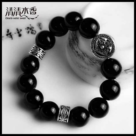 巴西纯天然黑玛瑙手链泰银佛珠手链男士精品避邪招财转运珠手链梦里无梦梦