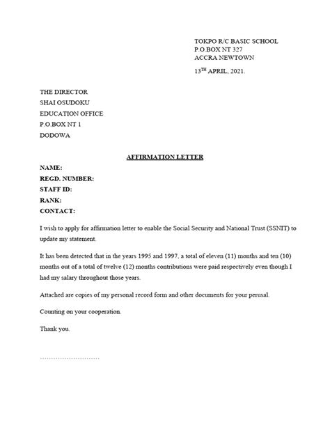 Affirmation Letter Docx Pdf