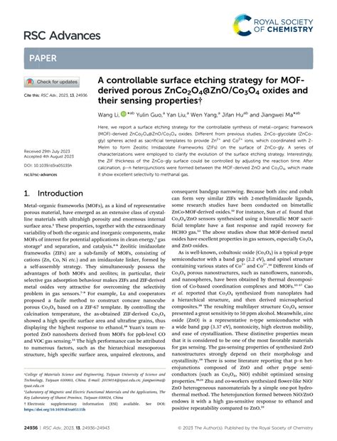 Pdf A Controllable Surface Etching Strategy For Mof Derived Porous