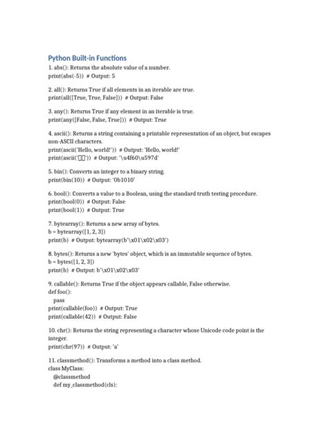 Python Builtin Functions Pdf