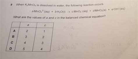 Solved 9 When KMnO4 Is Dissolved In Water The Following Chegg Com